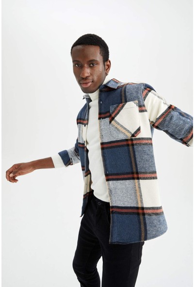 DeFacto Regular Fit Polo Yaka Ekose Desenli Uzun Kollu Oduncu Gömlek X0756AZ21WN