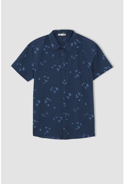 DeFacto Erkek Çocuk Desenli Keten Görünümlü Kısa Kollu Pamuklu Gömlek W3229A622SP