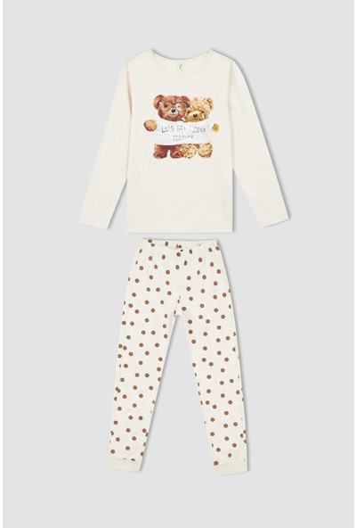 DeFacto Kız Çocuk Ayıcık Baskılı Uzun Kollu Pijama Takım W6926A622SP