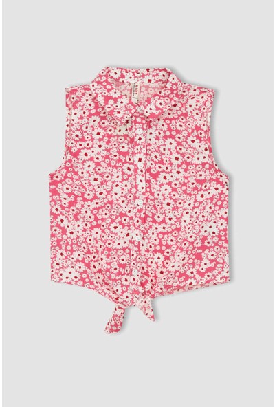 DeFacto Kız Çocuk Çiçek Desenli Bağlama Detaylı Kolsuz Gömlek T3978A622SM