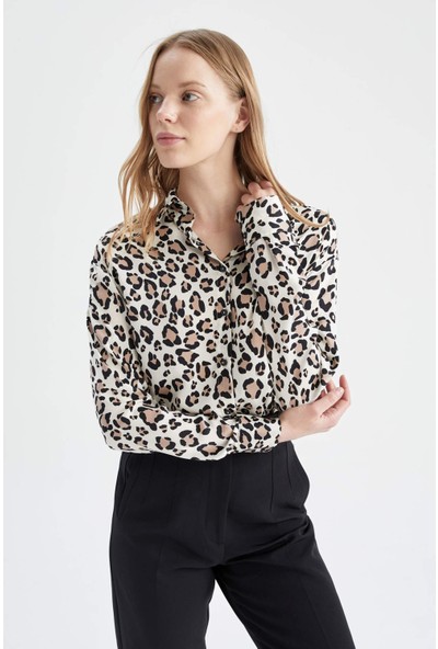 DeFacto Oversize Fit Leopar Desenli Saten Gömlek Tunik T6892AZ22SM