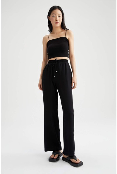 DeFacto Florida Yüksek Bel Geniş Paça Cepli Viskon Pantolon J8738AZ22SM