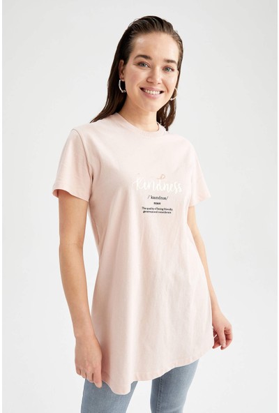 DeFacto Regular Fit Varak Baskılı Bisiklet Yaka Kısa Kollu Pamuklu Tunik Tişört X0384AZ22SP DeFacto Regular Fit Varak Baskılı Bisiklet Yaka Kısa Kollu Pamuklu Tunik Tişört X0384AZ22SP