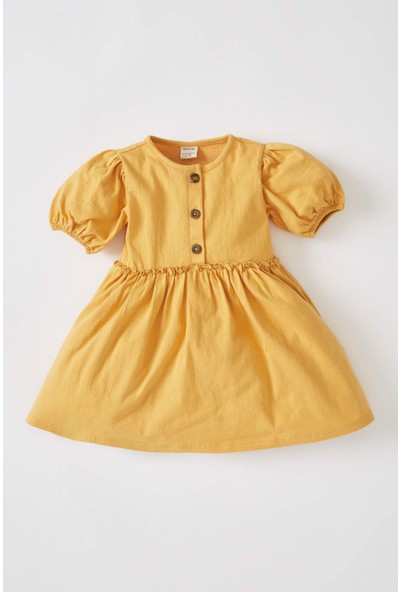 DeFacto Kız Bebek Bisiklet Yaka Kısa Kollu Müslin Elbise X2015A222SP