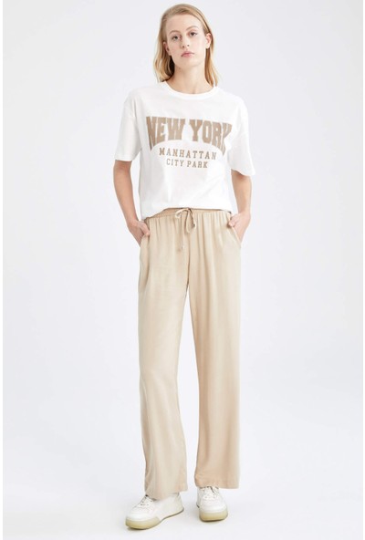 DeFacto Florida Yüksek Bel Geniş Paça Cepli Viskon Pantolon J8738AZ22SM