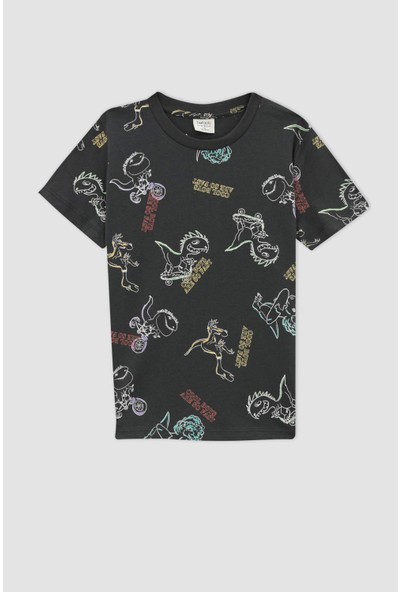 DeFacto Erkek Çocuk Regular Fit Dinozor Baskılı Pamuklu Penye Kısa Kollu Tişört X2146A622SP
