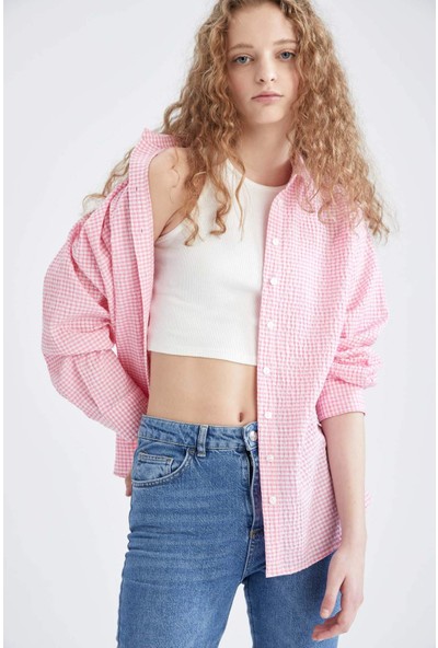 DeFacto Oversize Fit Gömlek Yaka Pötikareli Uzun Kollu Gofre Dokulu Gömlek Tunik U2760AZ22SP DeFacto Oversize Fit Gömlek Yaka Pötikareli Uzun Kollu Gofre Dokulu Gömlek Tunik U2760AZ22SP