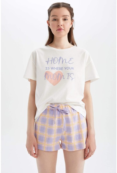 DeFacto Fall In Love Regular Fit Bisiklet Yaka Baskılı Pamuklu Pijama TAKIM X5826AZ22SM