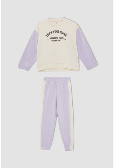 DeFacto Kız Çocuk Bisiklet Yaka Renk Bloklu Sweatshirt Jogger Eşofman Takım W7121A622SP