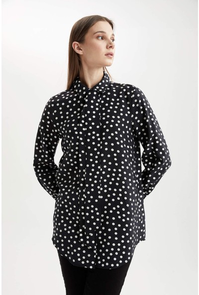 DeFacto Relax Fit Puantiye Desenli Viskon Gömlek Tunik W9252AZ22SP