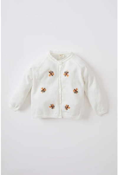 DeFacto Kız Bebek Regular Fit Çiçek Desenli Triko Hırka W7098A222SP