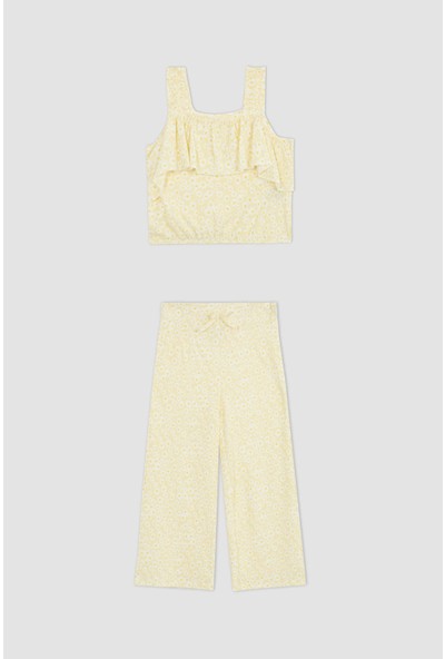 DeFacto Kız Çocuk Crop Kare Yaka Krinkıl Kumaş Askılı Bluz Geniş Paça Pantolon Takım X3694A622SM DeFacto Kız Çocuk Crop Kare Yaka Krinkıl Kumaş Askılı Bluz Geniş Paça Pantolon Takım X3694A622SM
