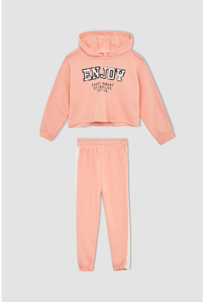 DeFacto Kız Çocuk Baskı Kapüşonlu Sweatshirt Jogger Eşofman Takım W7115A622SP