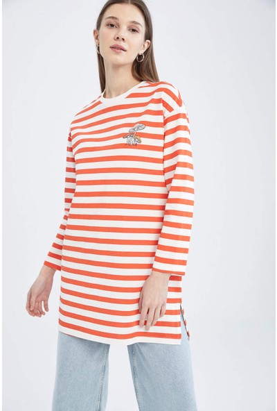 DeFacto Regular Fit Çizgili Baskılı Uzun Kollu Tişört Tunik X4506AZ22SM DeFacto Regular Fit Çizgili Baskılı Uzun Kollu Tişört Tunik X4506AZ22SM