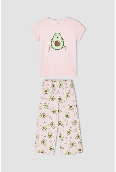 DeFacto Kız Çocuk Avokado Baskılı Kısa Kollu Pamuklu Pijama Takım W6886A622SP
