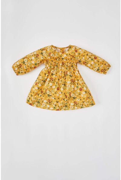 DeFacto Kız Bebek Desenli Uzun Kollu Pamuklu Twill Elbise W9276A222SP DeFacto Kız Bebek Desenli Uzun Kollu Pamuklu Twill Elbise W9276A222SP