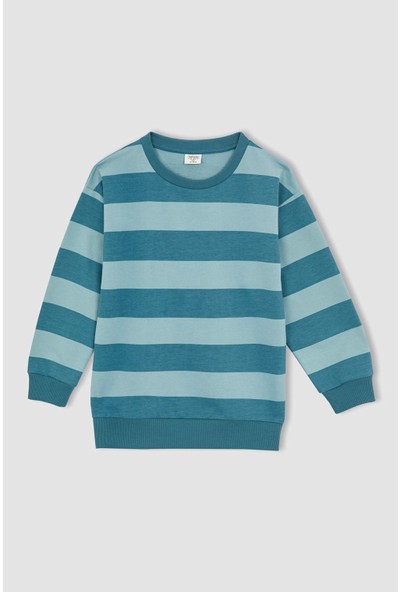 DeFacto Erkek Çocuk Oversize Fit Çizgili Bisiklet Yaka Sweatshirt W7891A622SP