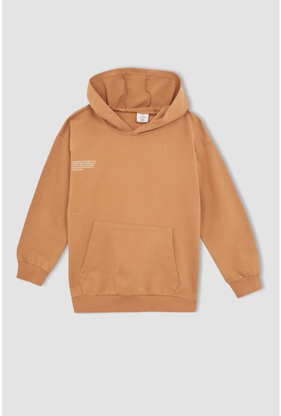 DeFacto Erkek Çocuk Oversize Fit Basic Kapüşonlu Baskılı Sweatshirt W6859A622SP DeFacto Erkek Çocuk Oversize Fit Basic Kapüşonlu Baskılı Sweatshirt W6859A622SP