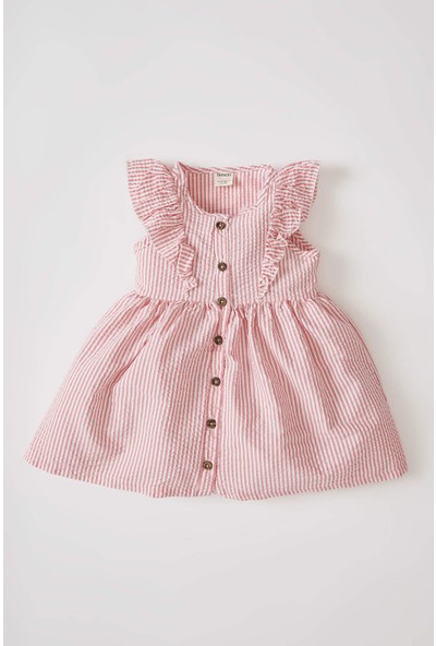 DeFacto Kız Bebek Krinkıl Regular Fit Bisiklet Yaka Kısa Kollu Elbise X6193A222SM