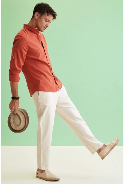 Defacto Relax Fit Beli Bağcıklı Keten Pantolon U6087AZ21SM