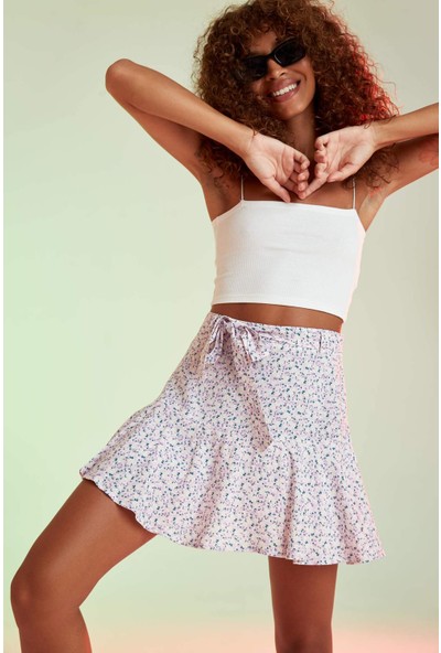 DeFacto Çiçek Desenli Mini Şort Etek U2015AZ21SM