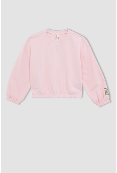 DeFacto Kız Çocuk Crop Bisiklet Yaka Baskılı Kalın Sweatshirt Kumaşı Sweatshirt W6691A622SP