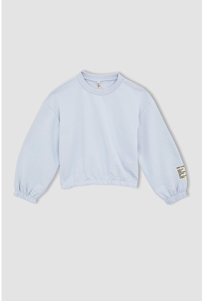 DeFacto Kız Çocuk Crop Bisiklet Yaka Baskılı Kalın Sweatshirt Kumaşı Sweatshirt W6691A622SP