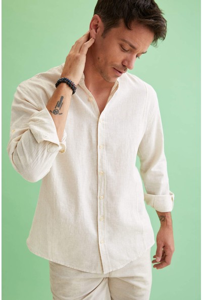 Defacto Modern Fit Hakim Yaka Uzun Kollu Keten Gömlek N6491AZ21SM