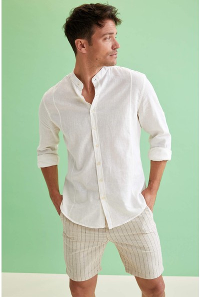 DeFacto Modern Fit Hakim Yaka Uzun Kollu Keten Gömlek N6491AZ21SM