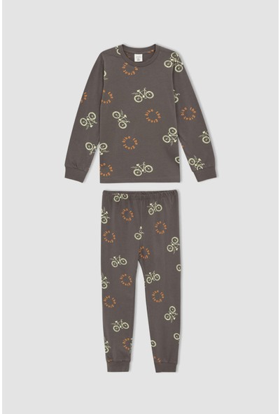 DeFacto Erkek Çocuk Bisiklet Desenli Pamuklu Uzun Kollu Pijama Takım W8147A622SP