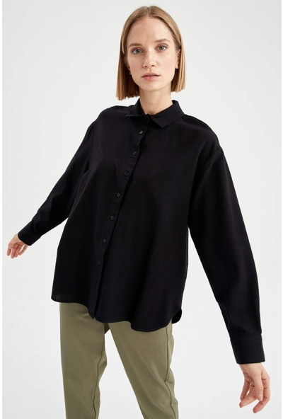 DeFacto Basic Oversize Fit Keten Görünümlü Gömlek V2521AZ21HS DeFacto Basic Oversize Fit Keten Görünümlü Gömlek V2521AZ21HS