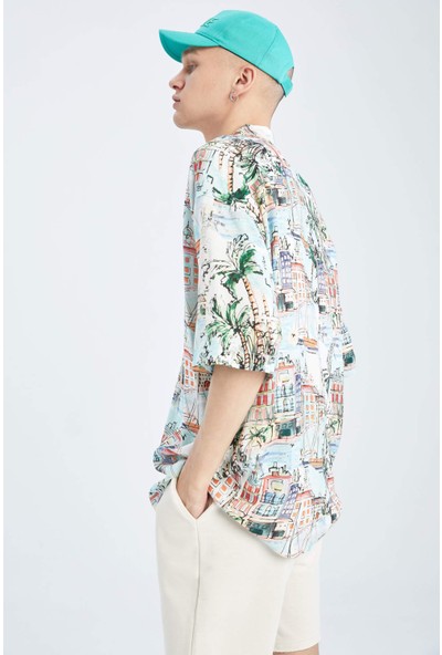 DeFacto Coool Oversize Fit Baskılı Viskon Kısa Kollu GÖMLEK X4761AZ22SM DeFacto Coool Oversize Fit Baskılı Viskon Kısa Kollu GÖMLEK X4761AZ22SM