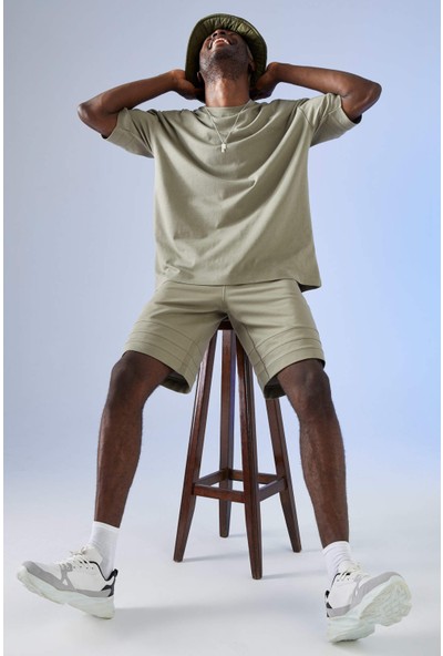 DeFacto Regular Fit Beli Bağcıklı Pamuklu Penye Şort U5044AZ21SM