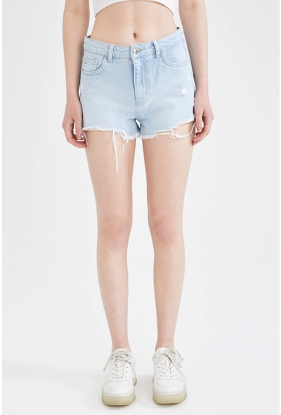 Defacto Yüksek Bel Yırtık Detaylı Jean Mini Şort U2957AZ21SM