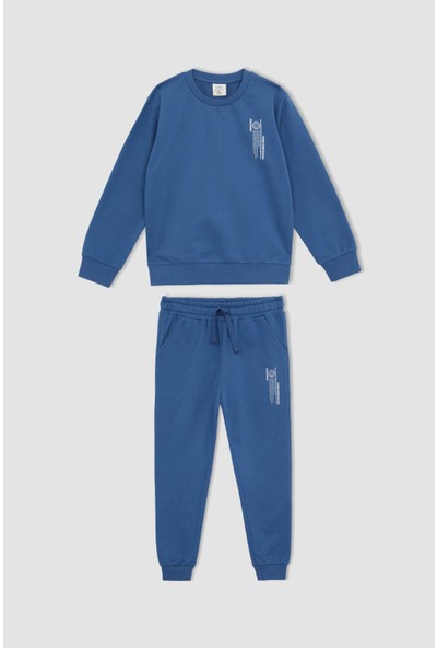 DeFacto Erkek Çocuk Regular Fit Bisiklet Yaka Slogan Baskılı Sweatshirt Eşofman Takım W7384A622SP