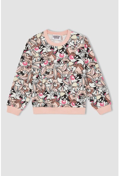 DeFacto Kız Çocuk Looney Tunes Lisanslı Regular Fit Bisiklet Yaka Sweatshirt W6689A622SP