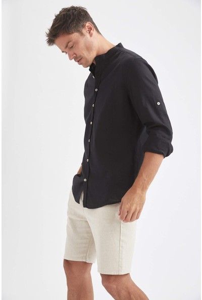 DeFacto Modern Fit Hakim Yaka Uzun Kollu Keten Gömlek N6491AZ21SM