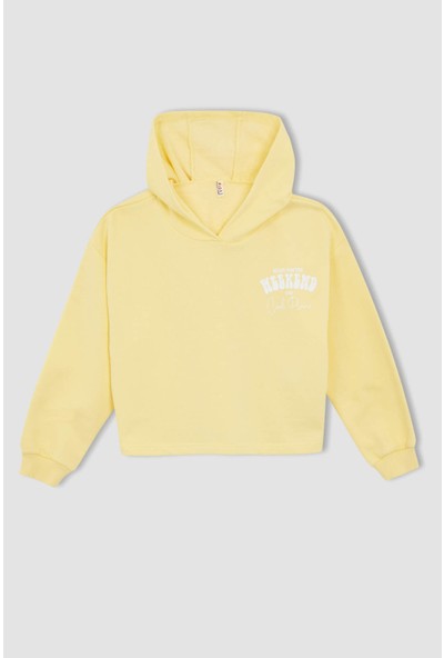 DeFacto Kız Çocuk Crop Kapüşonlu Baskılı Sweatshirt W7108A622SP DeFacto Kız Çocuk Crop Kapüşonlu Baskılı Sweatshirt W7108A622SP
