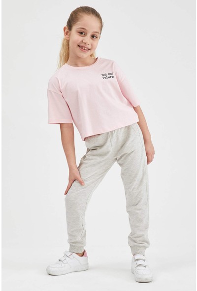 DeFacto Kız Çocuk Baskılı Kısa Kollu Tişört Jogger Eşofman Alt Takım U4847A621SP