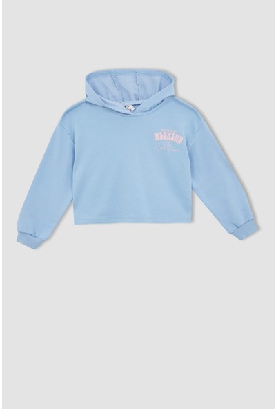 DeFacto Kız Çocuk Crop Kapüşonlu Baskılı Sweatshirt W7108A622SP DeFacto Kız Çocuk Crop Kapüşonlu Baskılı Sweatshirt W7108A622SP