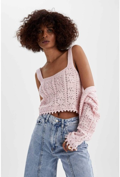 Defacto Kare Yaka Örgü Desenli Askılı Triko Atlet U4426AZ21SM