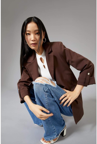 DeFacto Regular Fit Kol Katlama Detaylı Blazer Ceket W5302AZ22SM