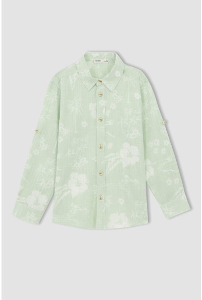 DeFacto Erkek Çocuk Regular Fit Keten Görünümlü Uzun Kollu Gömlek W6805A622SP