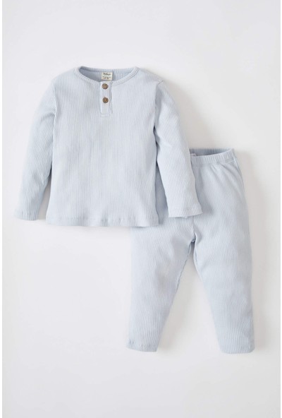 DeFacto Erkek Bebek Fitilli  Kaşkorse Organik Pamuklu Uzun Kollu Pijama Takım W8929A222SP DeFacto Erkek Bebek Fitilli  Kaşkorse Organik Pamuklu Uzun Kollu Pijama Takım W8929A222SP