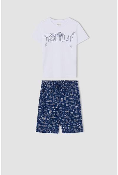 Defacto Erkek Çocuk Yazı Baskılı Kısa Kol Tişört ve Şort Takımı U3518A621SM