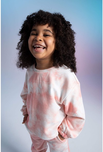 DeFacto Kız Çocuk Batik Desenli Balon Kollu Crop Sweatshirt W6707A622SP