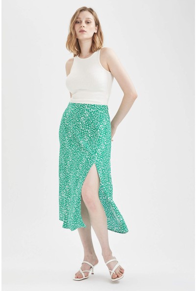 Defacto Yırtmaç Detaylı Midi Boy Çiçek Desenli Etek U4755AZ21SM