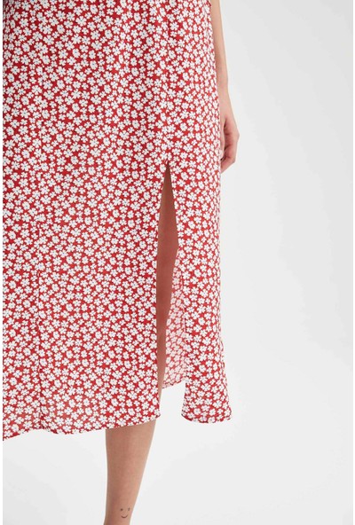 Defacto Yırtmaç Detaylı Midi Boy Çiçek Desenli Etek U4755AZ21SM
