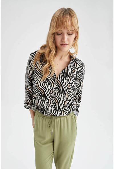 DeFacto Regular Fit Zebra Desenli Viskon Gömlek K6402AZ22SM