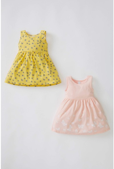 DeFacto Kız Bebek Desenli Kolsuz 2'li Pamuklu Elbise T6867A221SP DeFacto Kız Bebek Desenli Kolsuz 2'li Pamuklu Elbise T6867A221SP
